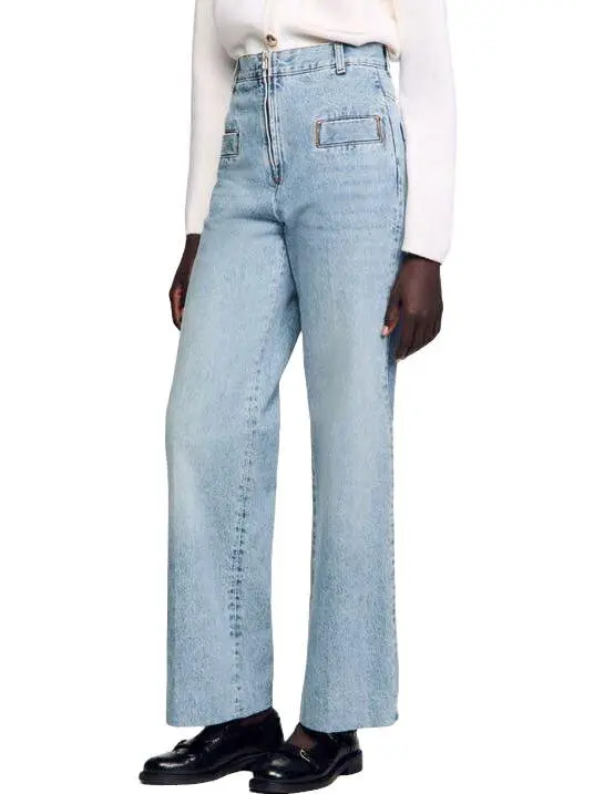 Sandro Wide-leg High-rise Jeans - Blue Jean
