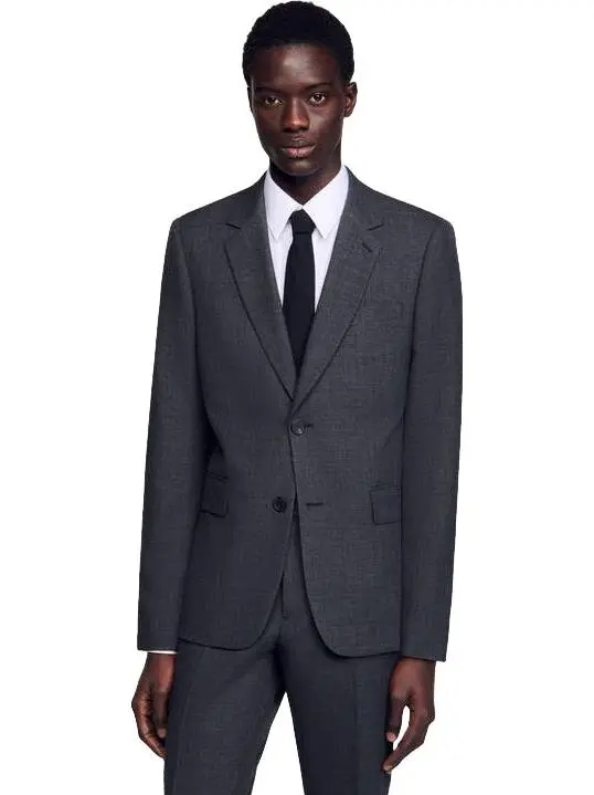 Sandro Wool Suit Jacket - Mocked Grey