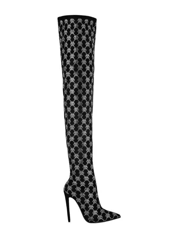 Philipp Plein Logo-rhinestone Boots - Black
