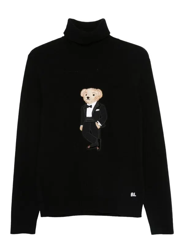Ralph Lauren Cashmere Polo Bear Roll Neck Sweater - Black