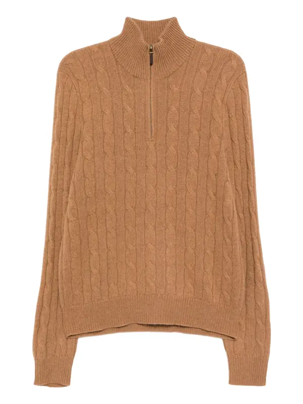 Ralph Lauren Cable-knit Quarter-zip Sweater - Brown