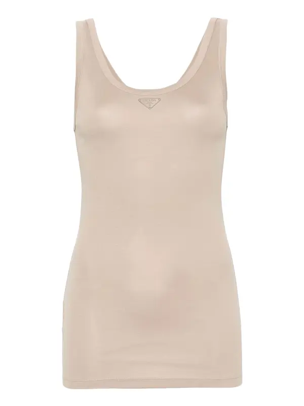 Prada Triangle-logo Ribbed Tank Top - Neutrals