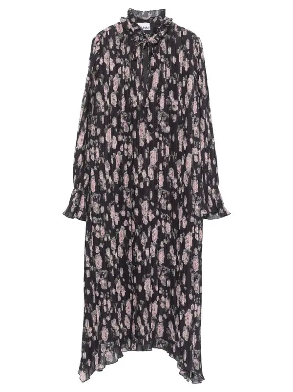 GANNI Flora-printed Georgette Dress - Black