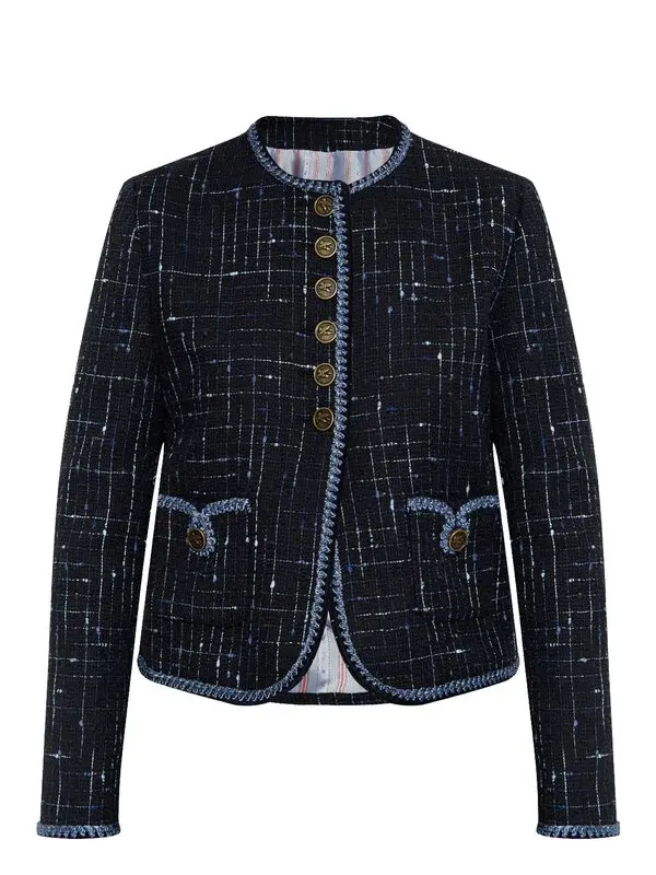 Etro Contrast-trim Tweed Jacket - Blue