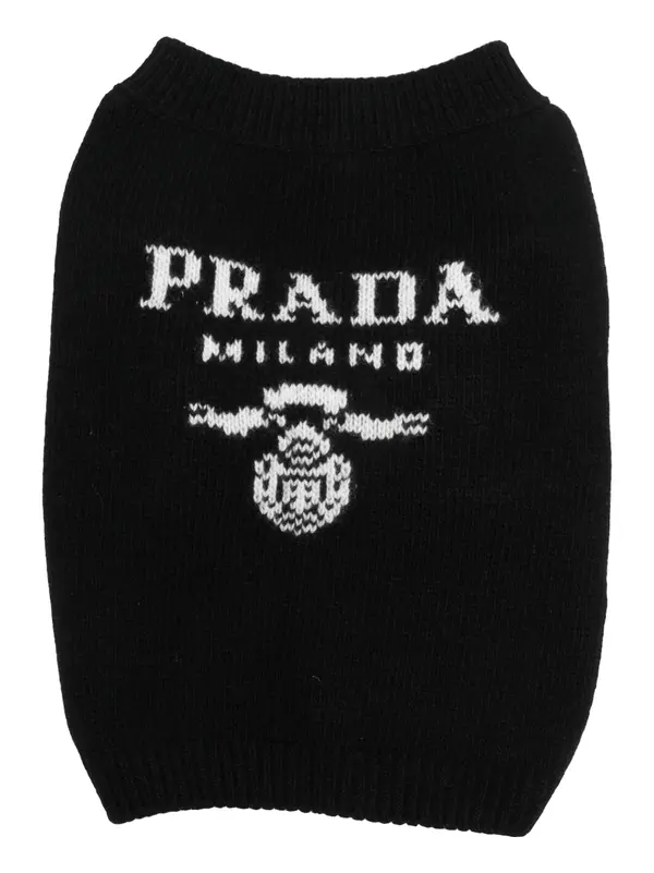 Prada Intarsia-knit Logo Dog Jumper - Black