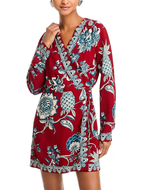 Farm Rio Tropical Landing Mini Wrap Dress - Tropical Landing Red