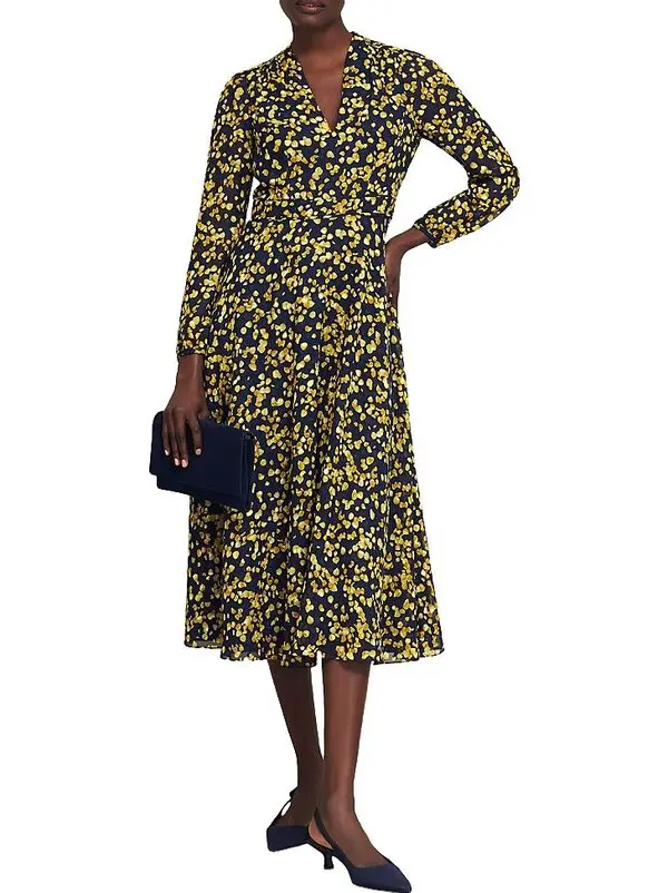 HOBBS LONDON Aurora Midi Dress - Navy Yellow