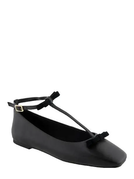 KENNETH COLE Juliet T-strap Flat - Black Leather