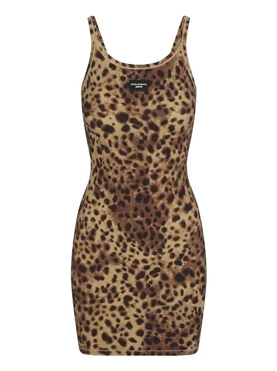 SKIMS X Dolce&gabbana Cotton Rib Tank Mini Dress - Leopard