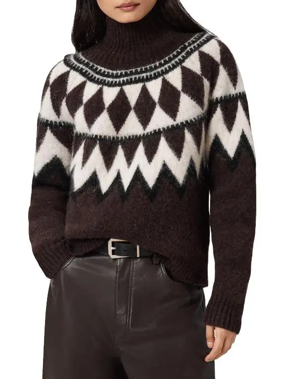 ALLSAINTS Tara Fair Isle Alpaca & Wool Blend Turtleneck Sweater - Oxblood Red