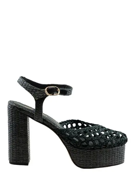 ANDREA GOMEZ Beatriz Raffia Platform Sandals - Black