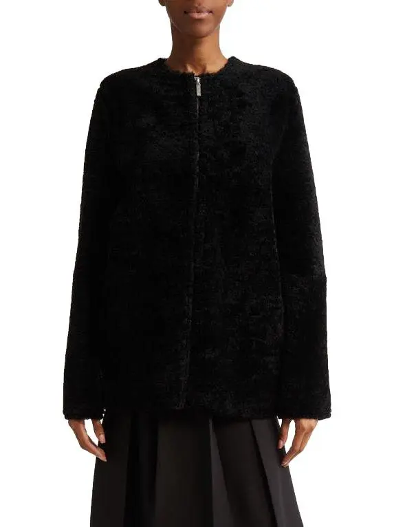 TOTEME Teddy Genuine Shearling Zip Jacket - Black