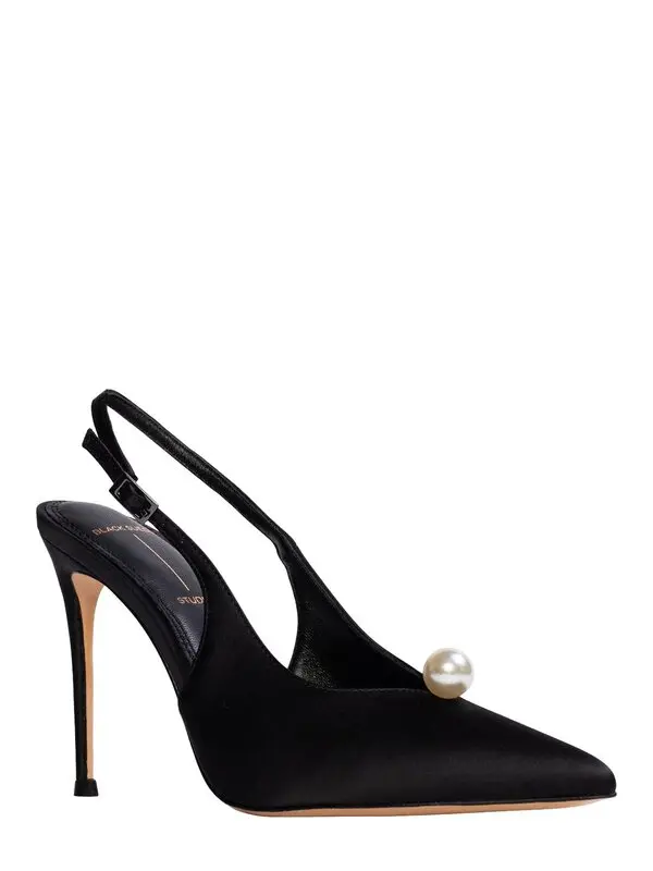 BLACK SUEDE STUDIO Reina Slingback Pumps - Black Satin
