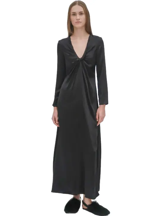 Rosetta Getty Twist Front Long Sleeve Gown - Black