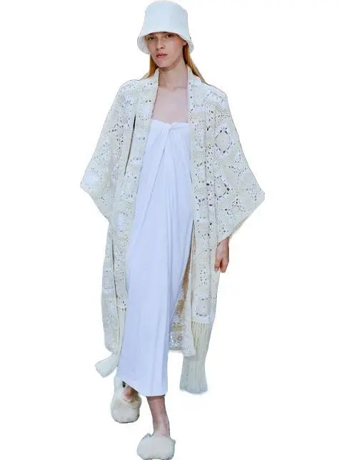 Rosetta Getty Granny Square Open Cardigan - Neutral
