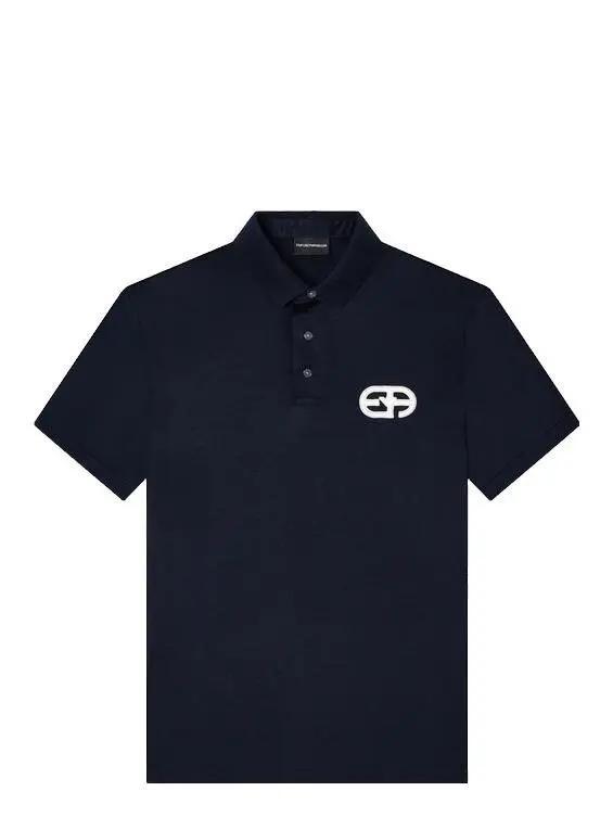 Emporio Armani Lyocell-blend Jersey Polo Shirt With Embossed Ea Logo Embroidery - Navy