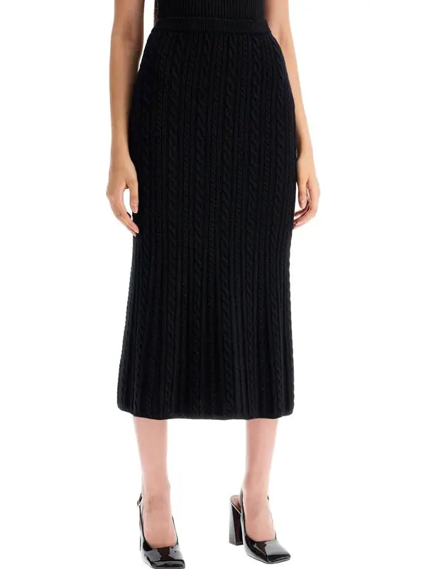 Alessandra Rich Ribbed Knit Midi Skirt - Black