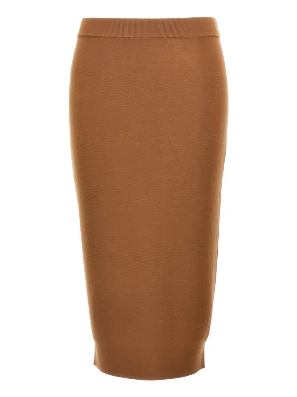 Saint Laurent Wool Knit Pencil Skirt - Brown