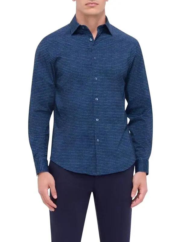 Bugatchi Apos;s James Ooohcotton Check Sport Shirt - Navy