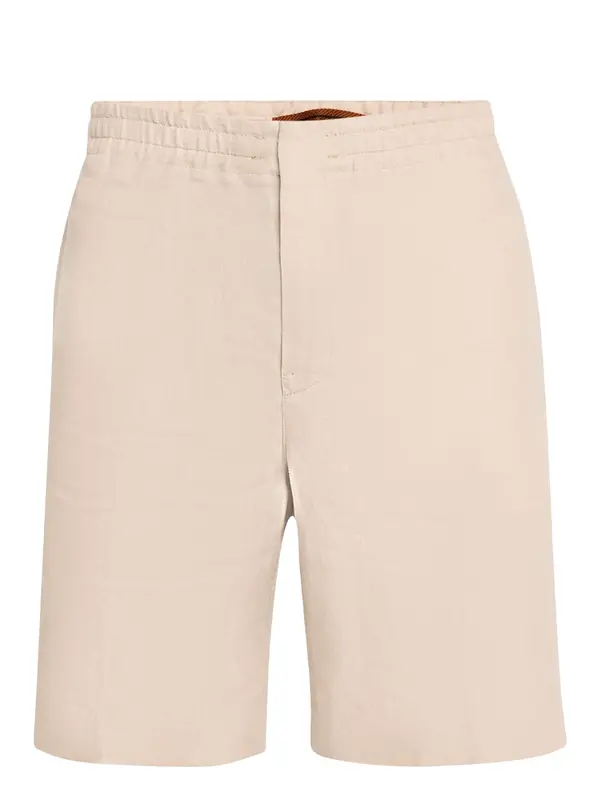 Zegna Oasi Lino Stretch Flat-front Shorts - Lt Bge Sld