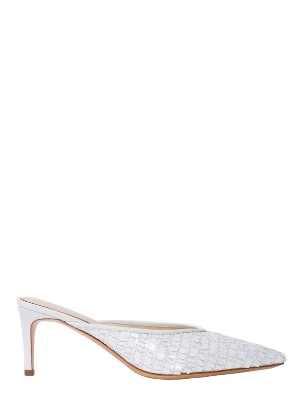 BLACK SUEDE STUDIO Sequin Kitten Mule Pumps - White Sequins