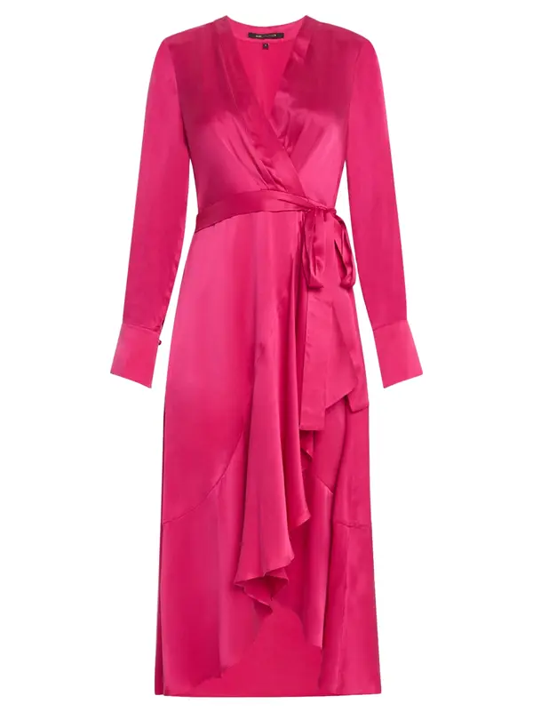 Kobi Halperin Victoria Faux-wrap Silk Satin Midi Dress - Hot Pink