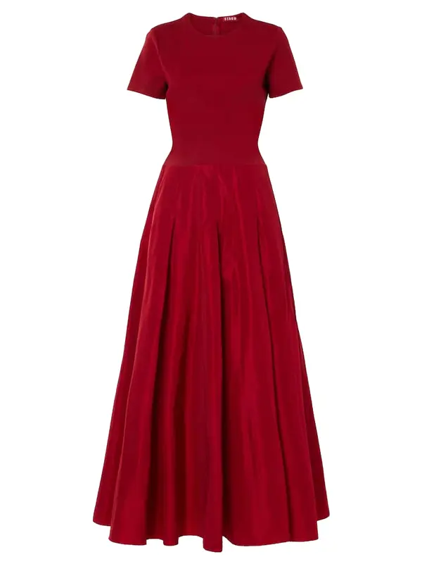 Staud Pleated Ponte And Grosgrain Maxi Dress - Red