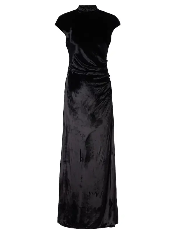 Staud Tina Ruched Velvet Gown - Black