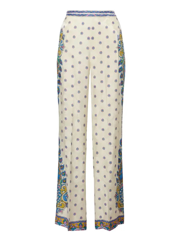 Etro Printed High-rise Straight Pants - White