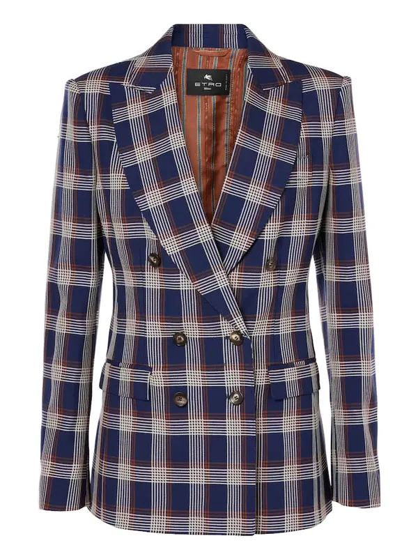 Etro Checked Wool Blazer - Blue