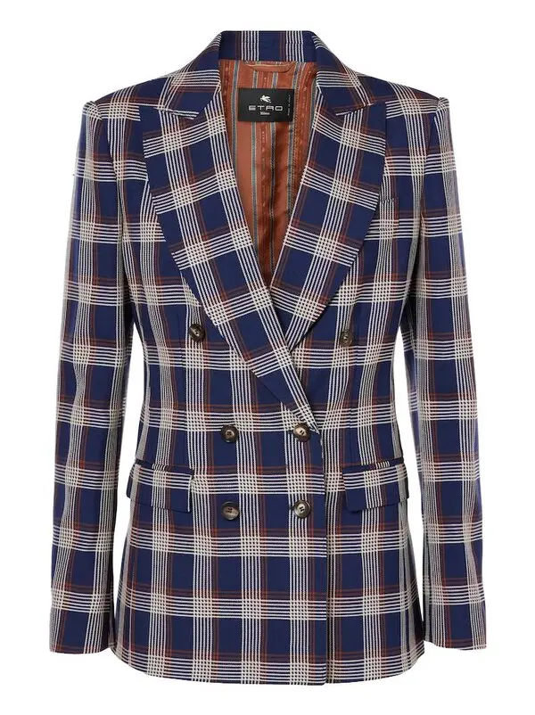 Etro Checked Wool Blazer - Blue