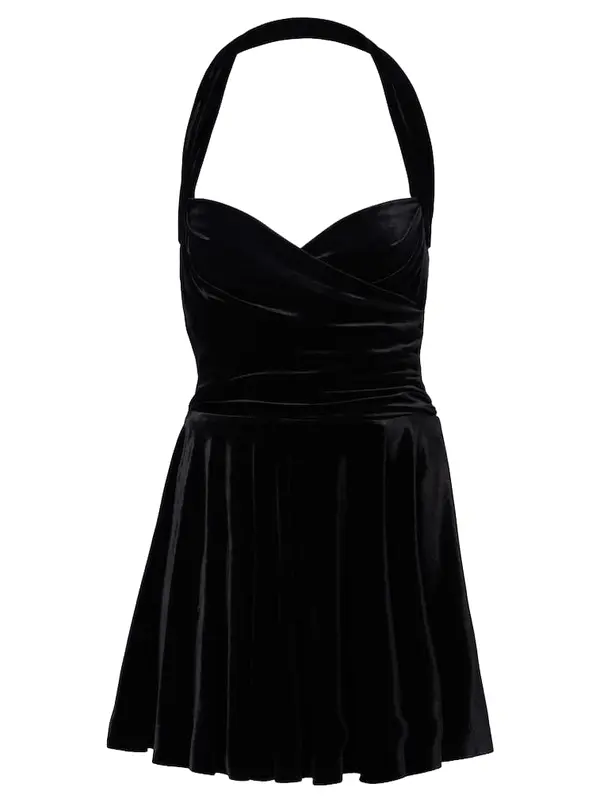 Norma Kamali Cayla Ruched Velvet Bustier Dress - Black