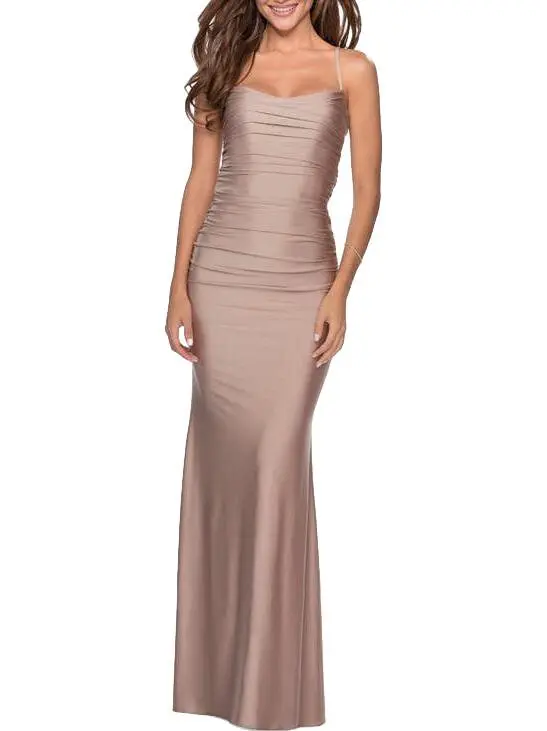 LABOMME Long Ruched Jersey Dress - Nude