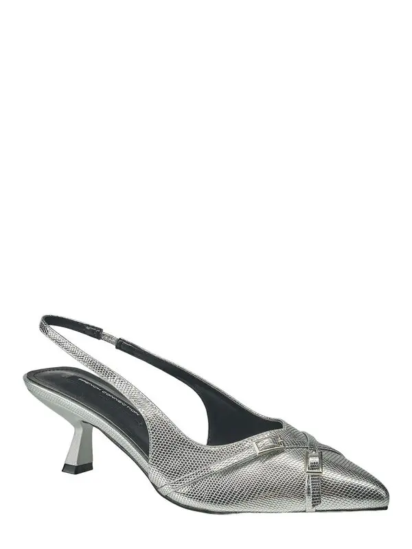 French Connection Buckles Slingback Kitten Heel - Silver