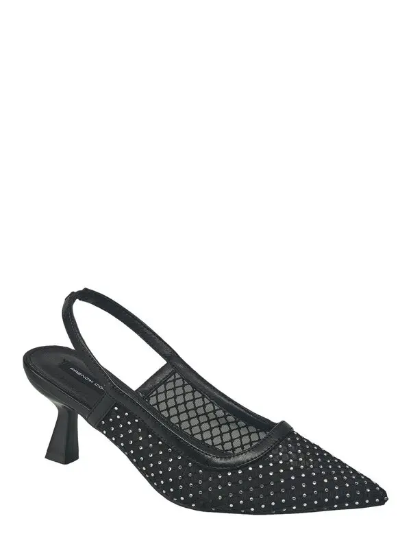 French Connection Elea Mesh And Stone Slingback - Black