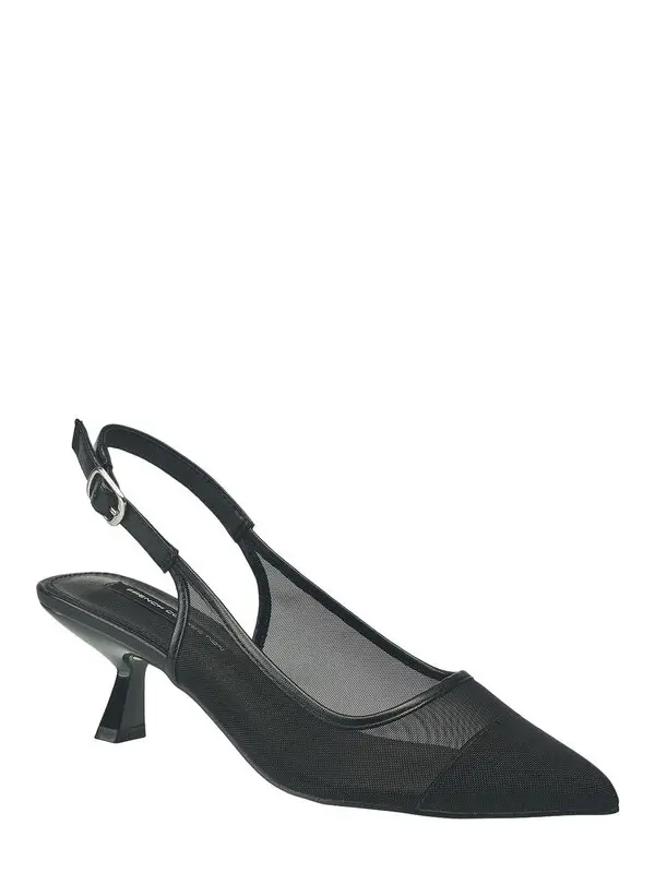 French Connection Elea Mesh And Stone Slingback Kitten Heel - Black