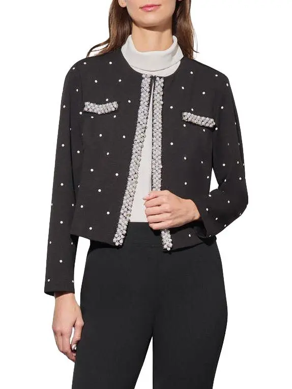 Ming Wang Deco Embellished Stretch Crepe Jacket - Black/ White