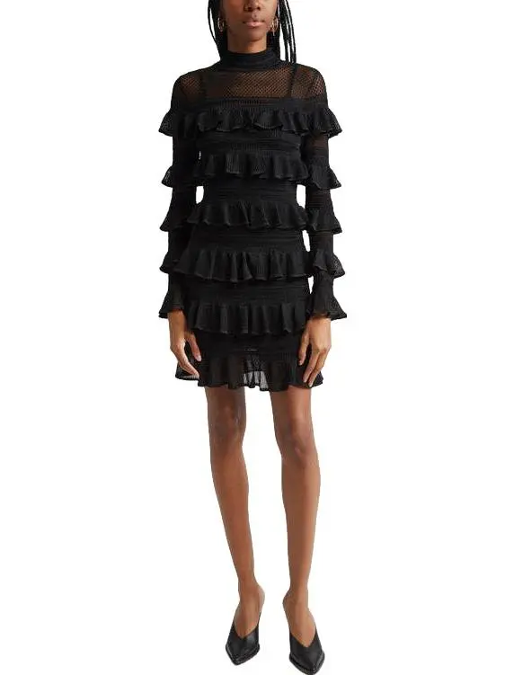 Zimmermann Crush Frilled Long Sleeve Sweater Dress - Black