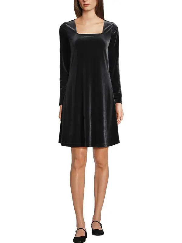 LANDS' END Knit Velvet Square Neck Dress - Black