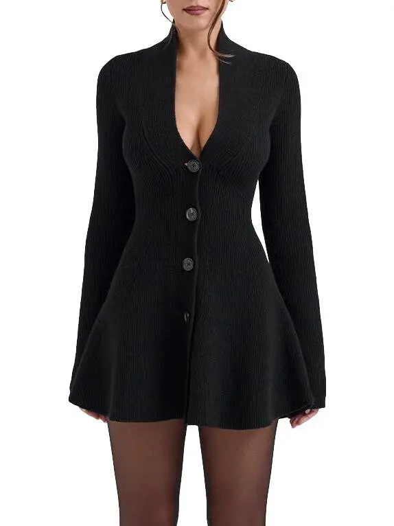 House Of Cb Aubrey Wool-blend Peplum Cardigan - Black