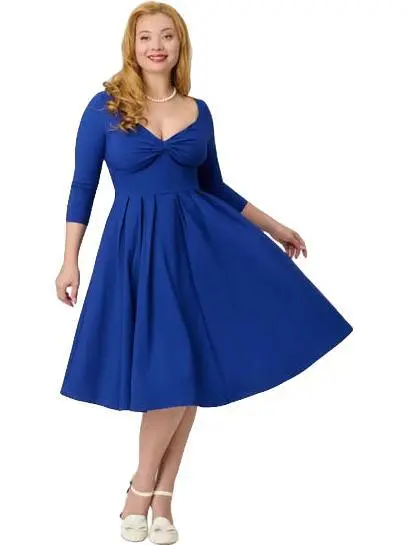 Unique Vintage 1950s Front Twist Swing Dress - Royal Blue