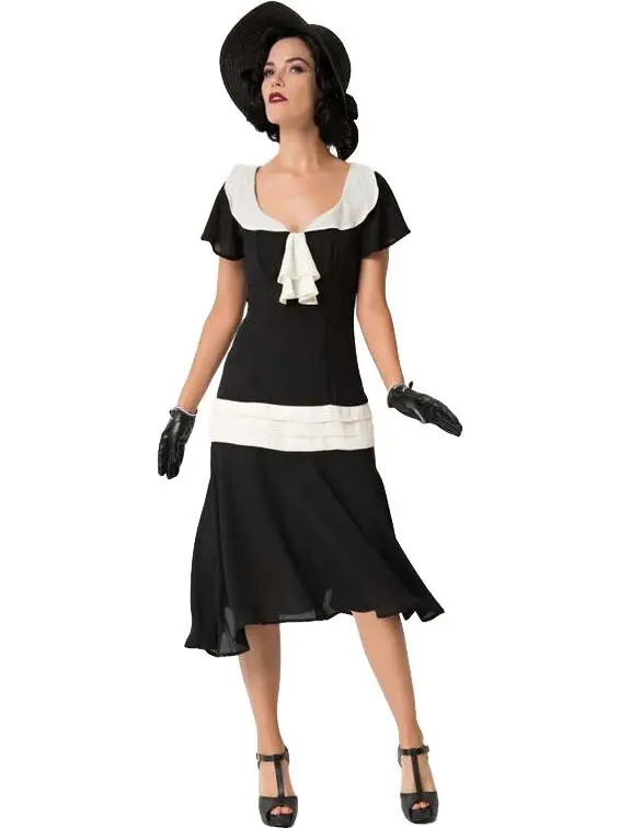 Unique Vintage 1920s Wilshire Day Dress - Black & White
