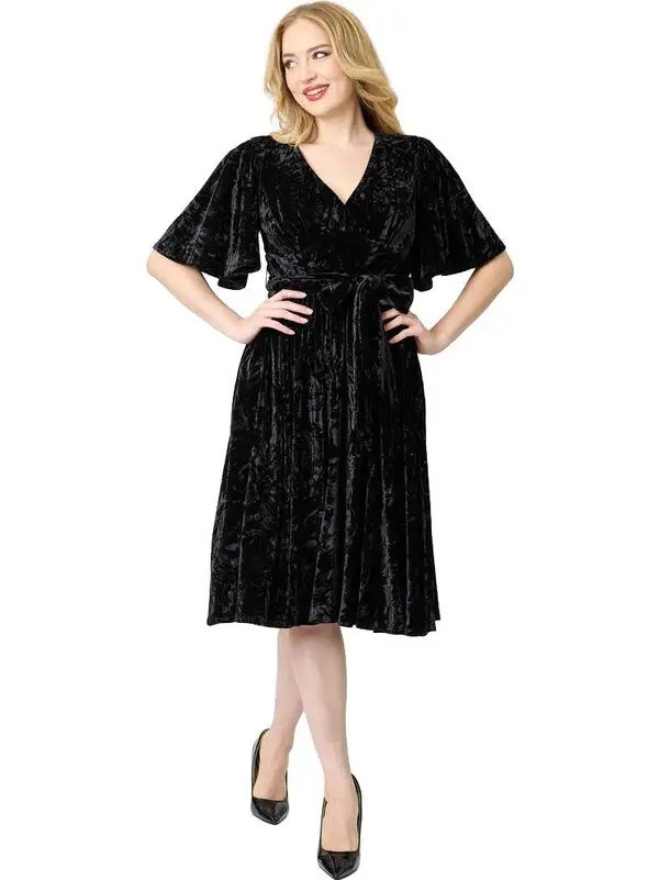 Unique Vintage 1940s Velvet Swing Dress - Black Velvet
