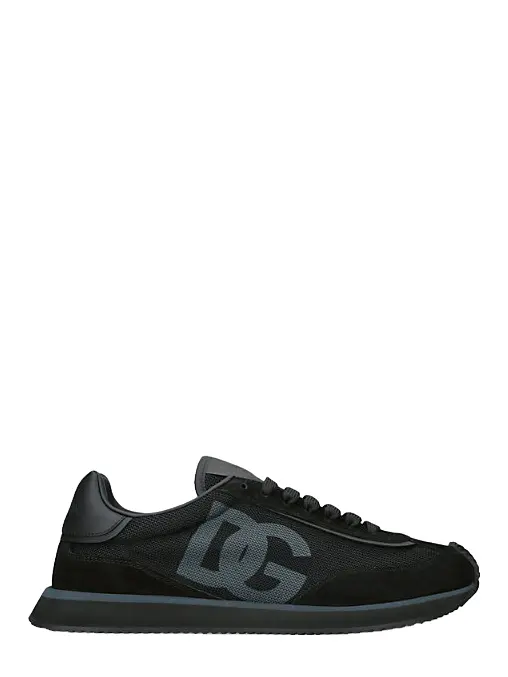 Dolce & Gabbana Suede And Mesh Trainers With Logo - Black