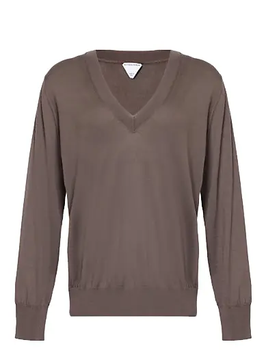 Bottega Veneta Brand-embroidered V-neck Cashmere Jumper - Milk Chocolate