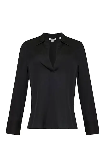 Vince Collar V-neck Silk-blend Shirt - Black