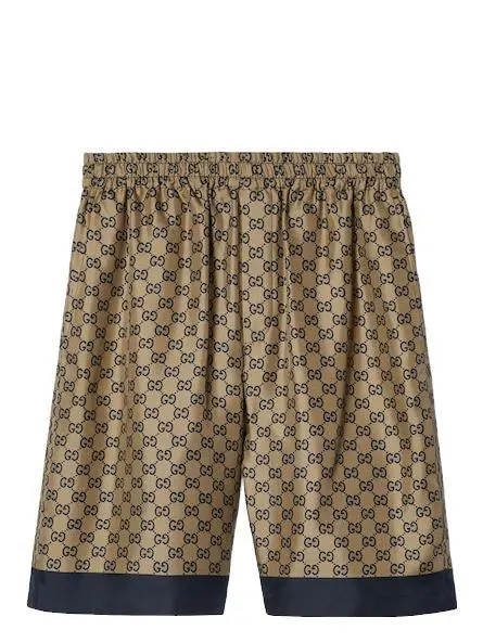Gucci Printed Silk Twill Shorts - Blue