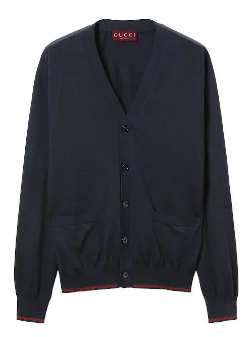 Gucci Wool Knit Cardigan With Web - Blue