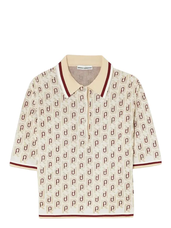 Rabanne Metallic Jacquard-knit Polo Shirt - Beige