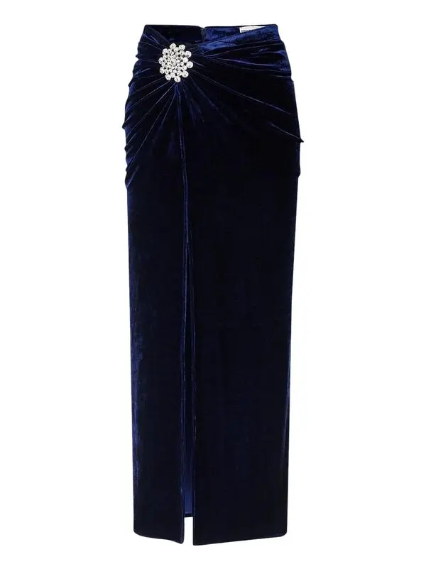 Rabanne Gathered Crystal-embellished Velvet Maxi Skirt - Navy